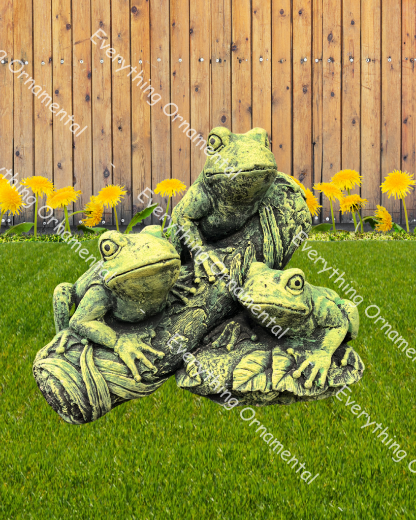 3 Frogs on a Log Garden Ornament - Everything Ornamental